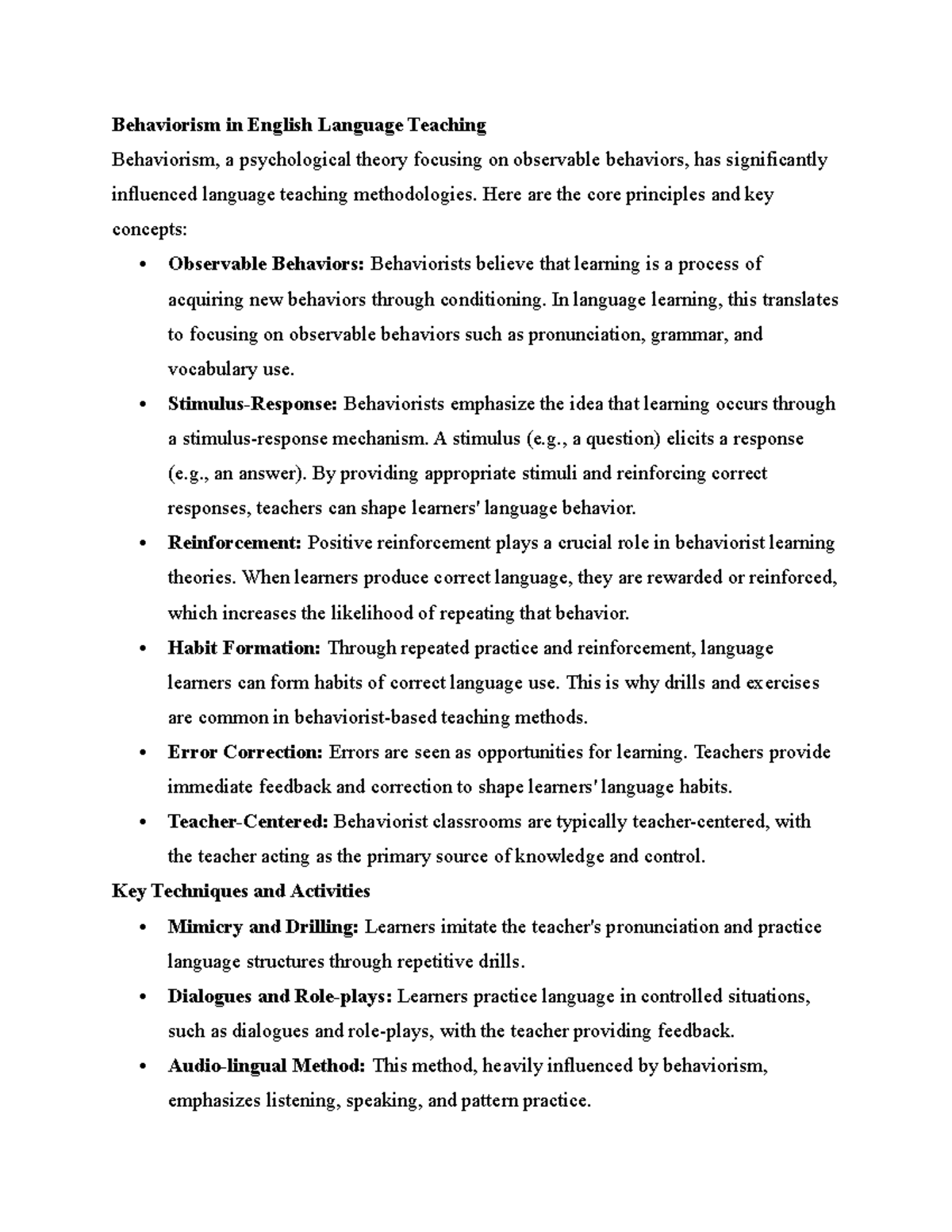 Behaviorism in English Language Teaching: Key Concepts & Techniques ...