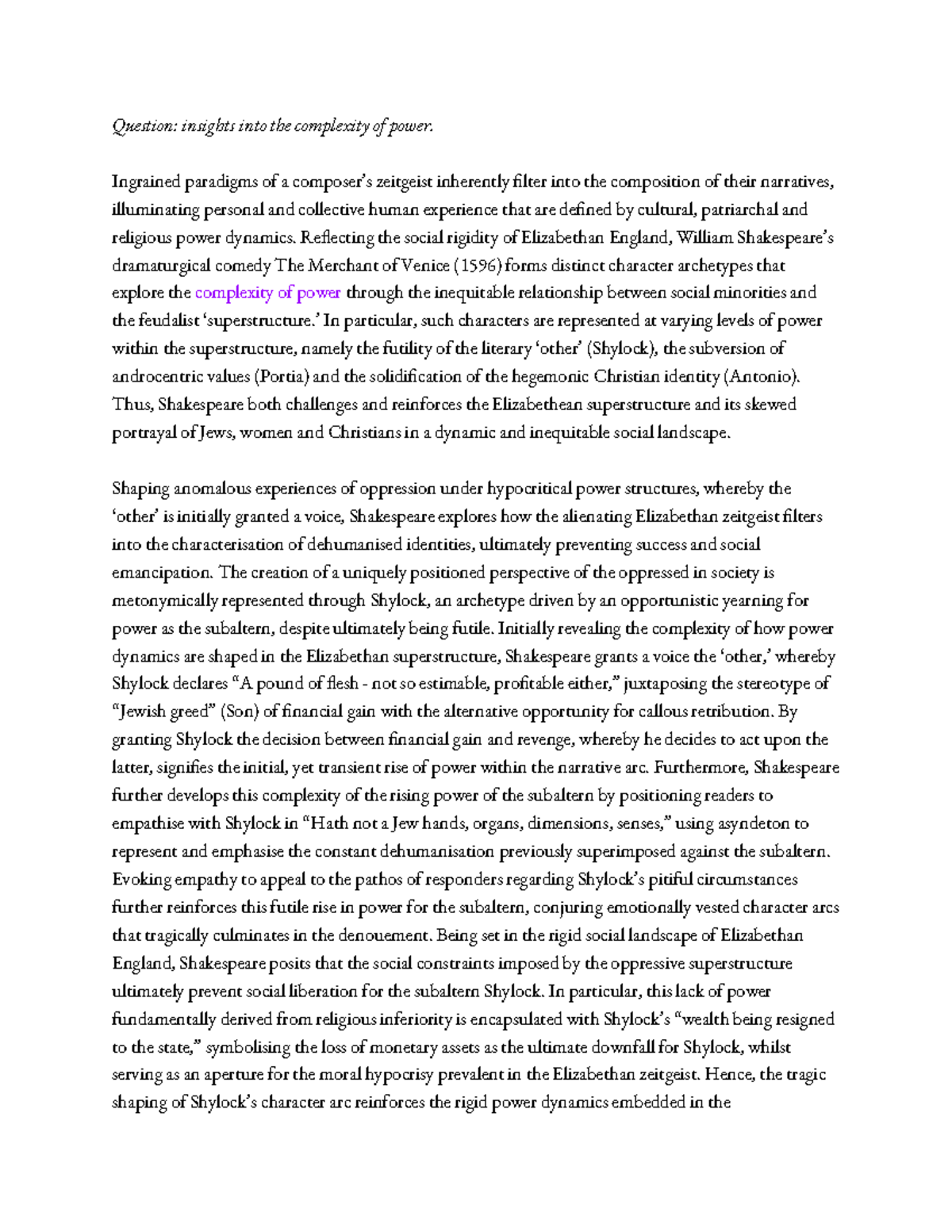 Byron Common Module: Power Dynamics in Shakespeare's The Merchant of ...