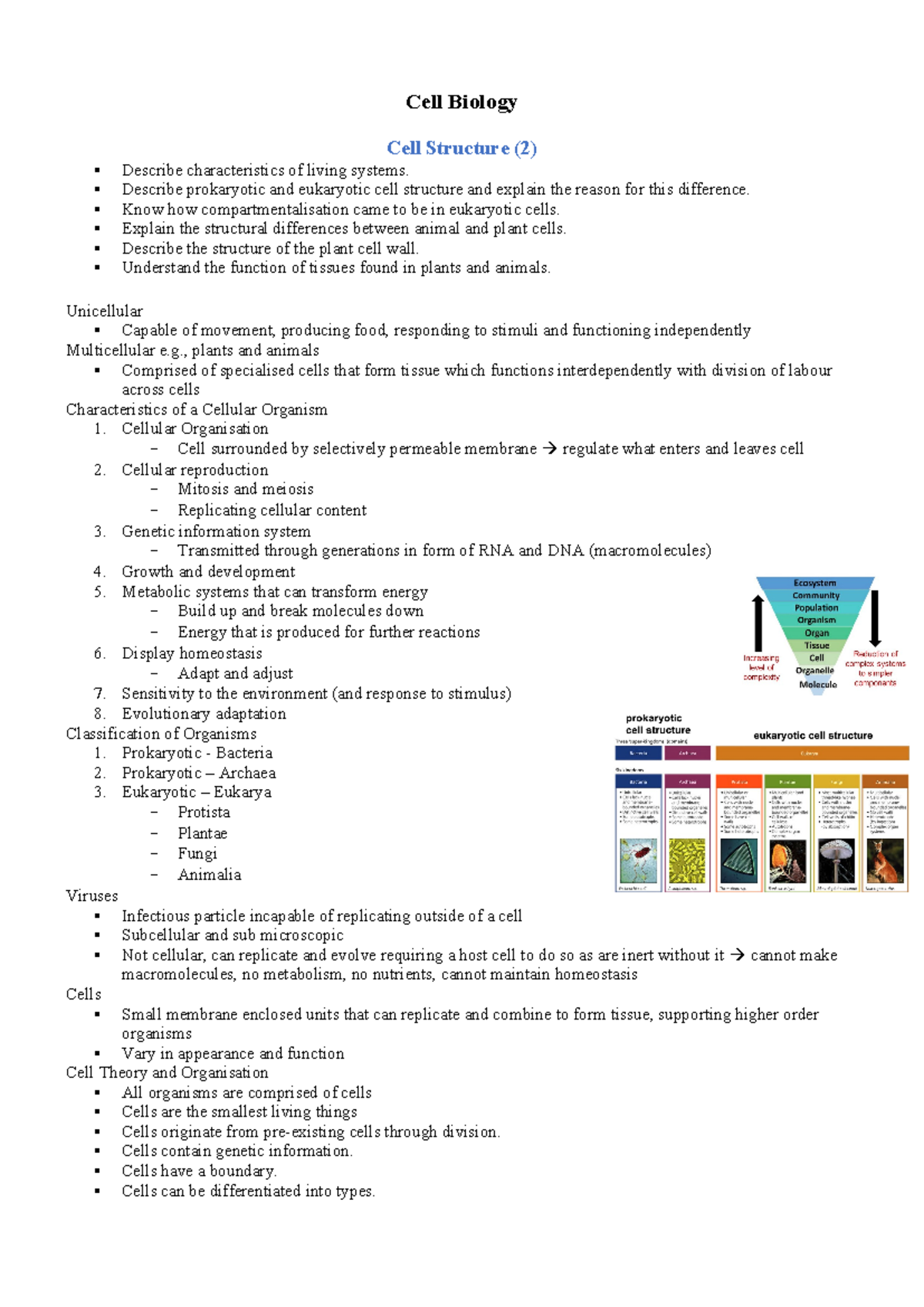 Cell Biology Lecture Notes: Understanding Cell Structure & Function ...