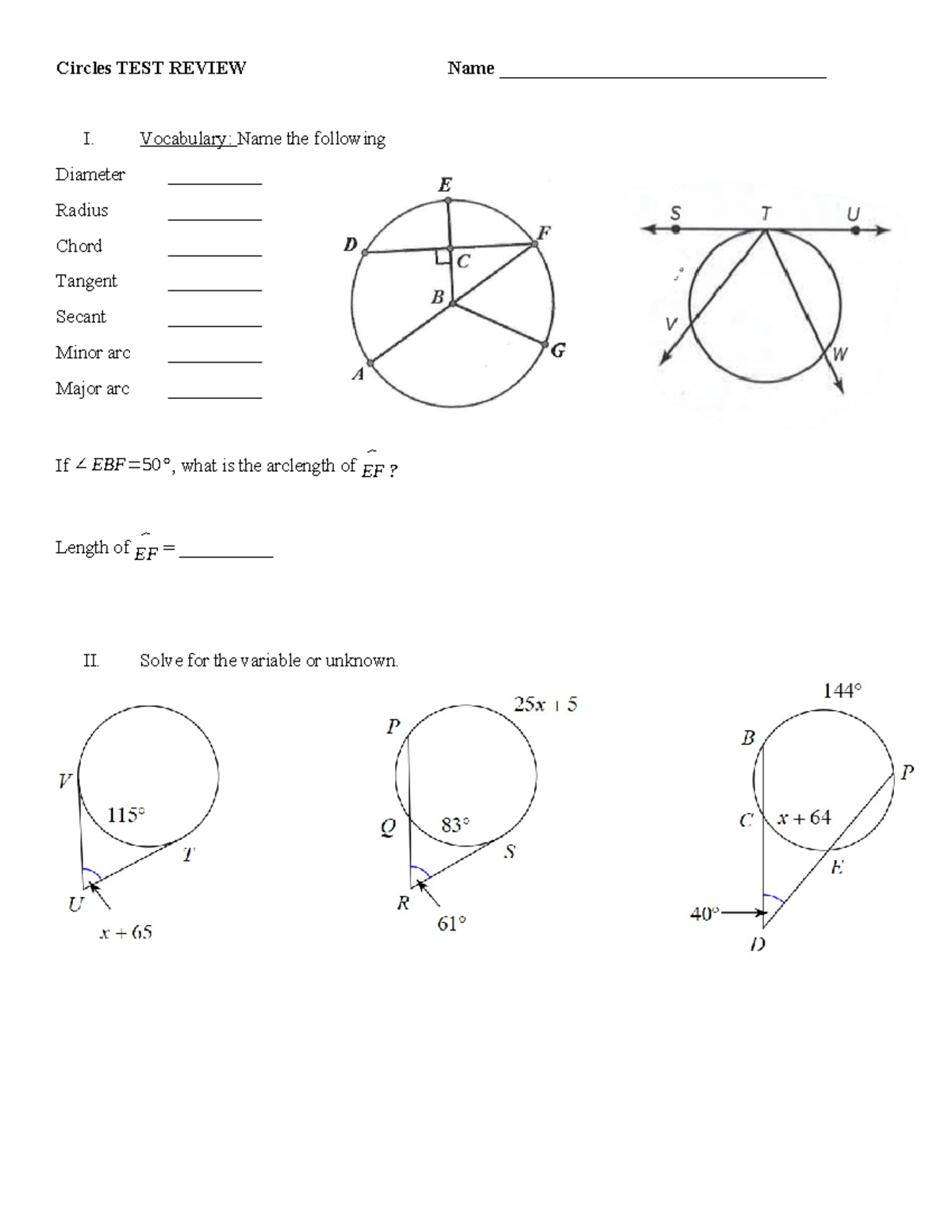 Circles test review - notes - Circles TEST REVIEW Name