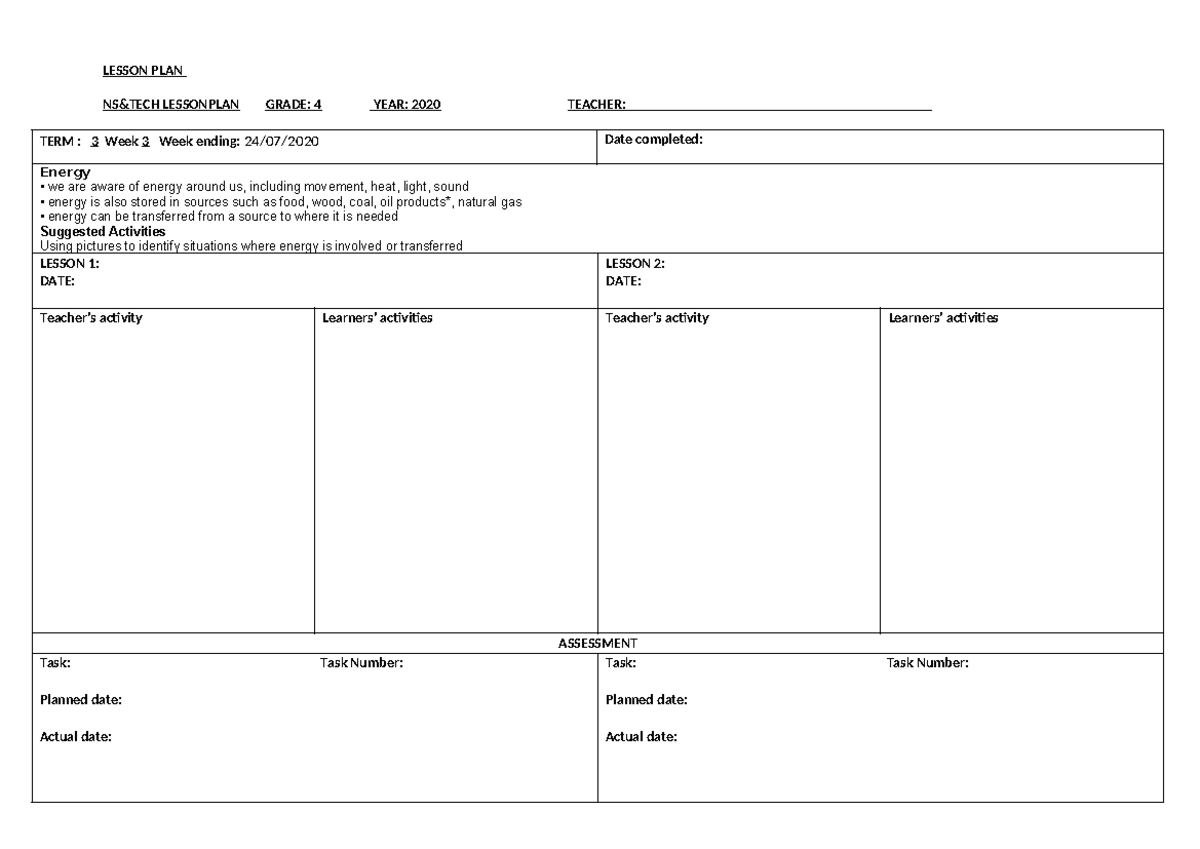 Gr 4 Term 3 Week 3 - Natural Science Lesson Plan 2020 - Studocu