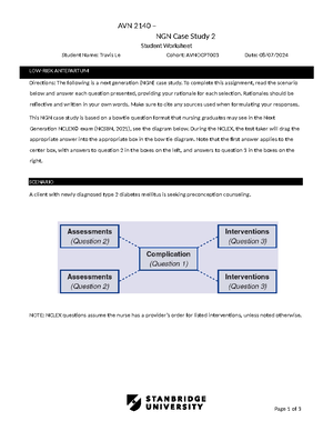 AVN 2140 NGN Case Study 4 [Student Worksheet] 2023 - Student Name