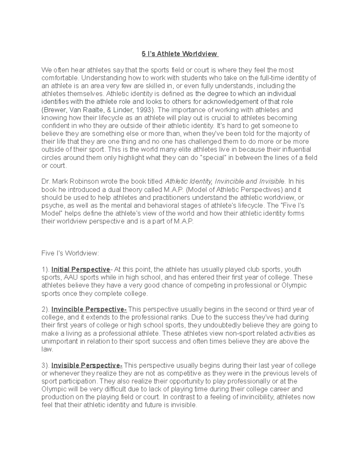 5 I’s Model of Athletic Identity: A Comprehensive Exploration - Studocu