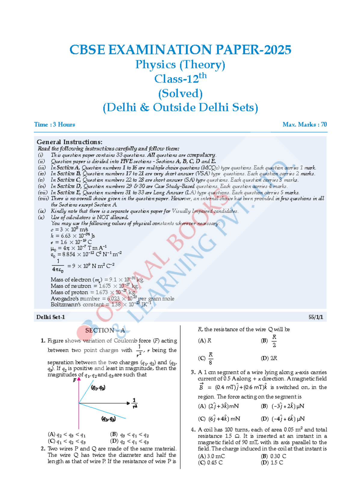 CBSE Physics 2025 Solved Examination Paper (Delhi & Outside Delhi ...