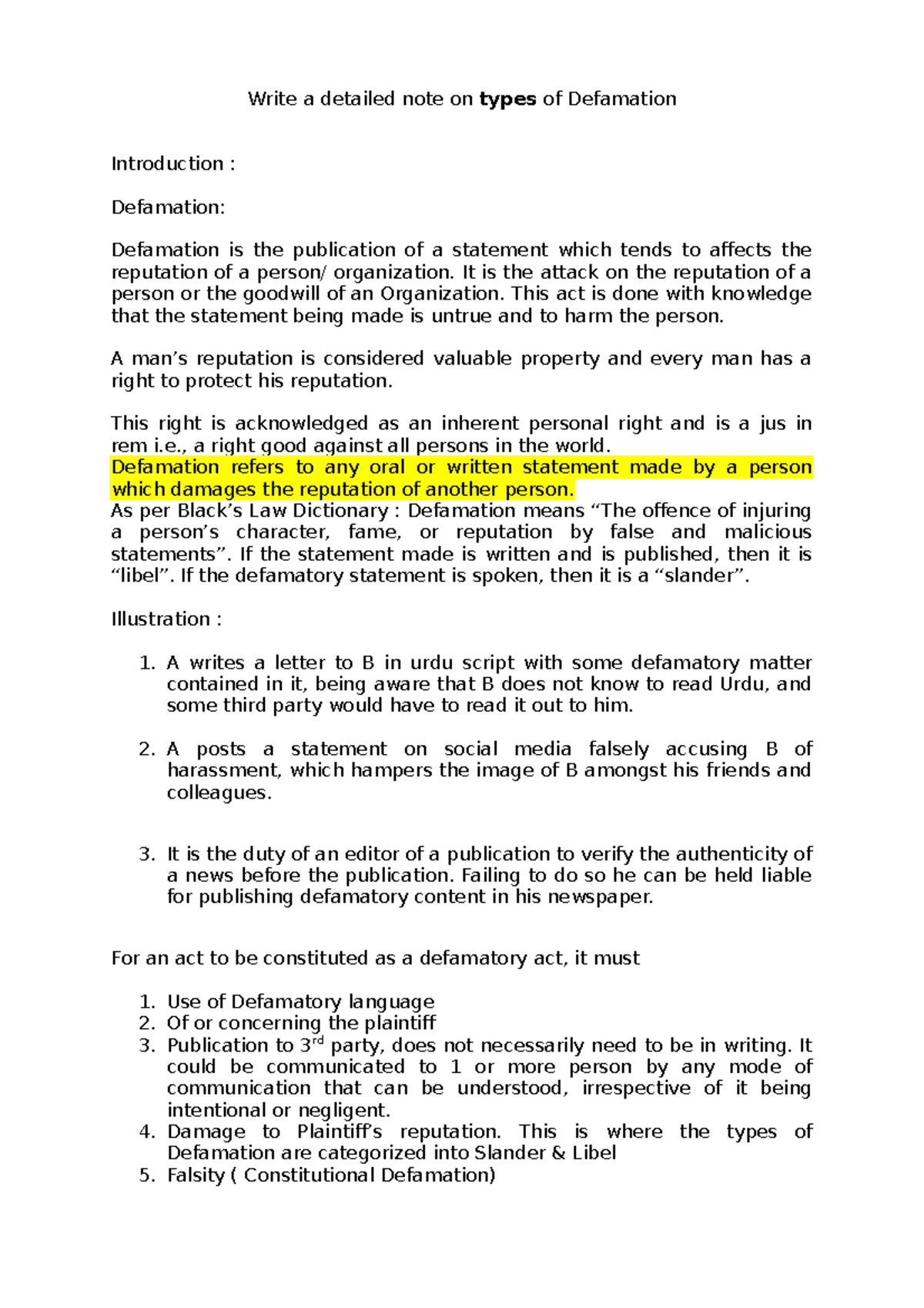 Types of Defamation: Libel and Slander Explained - Studocu