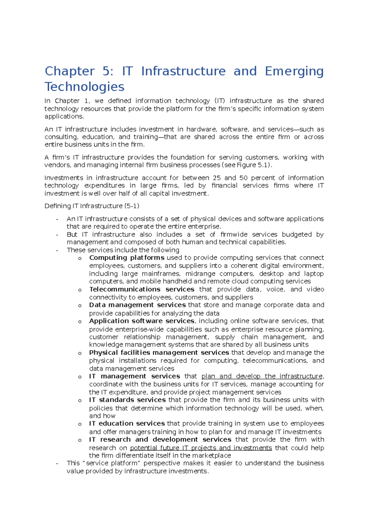 Chapter 5: IT Infrastructure & Emerging Technologies - Lecture Notes ...