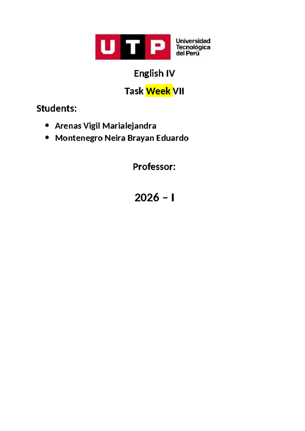 English IV Task: Week VII Overview - 2026 I - Studocu