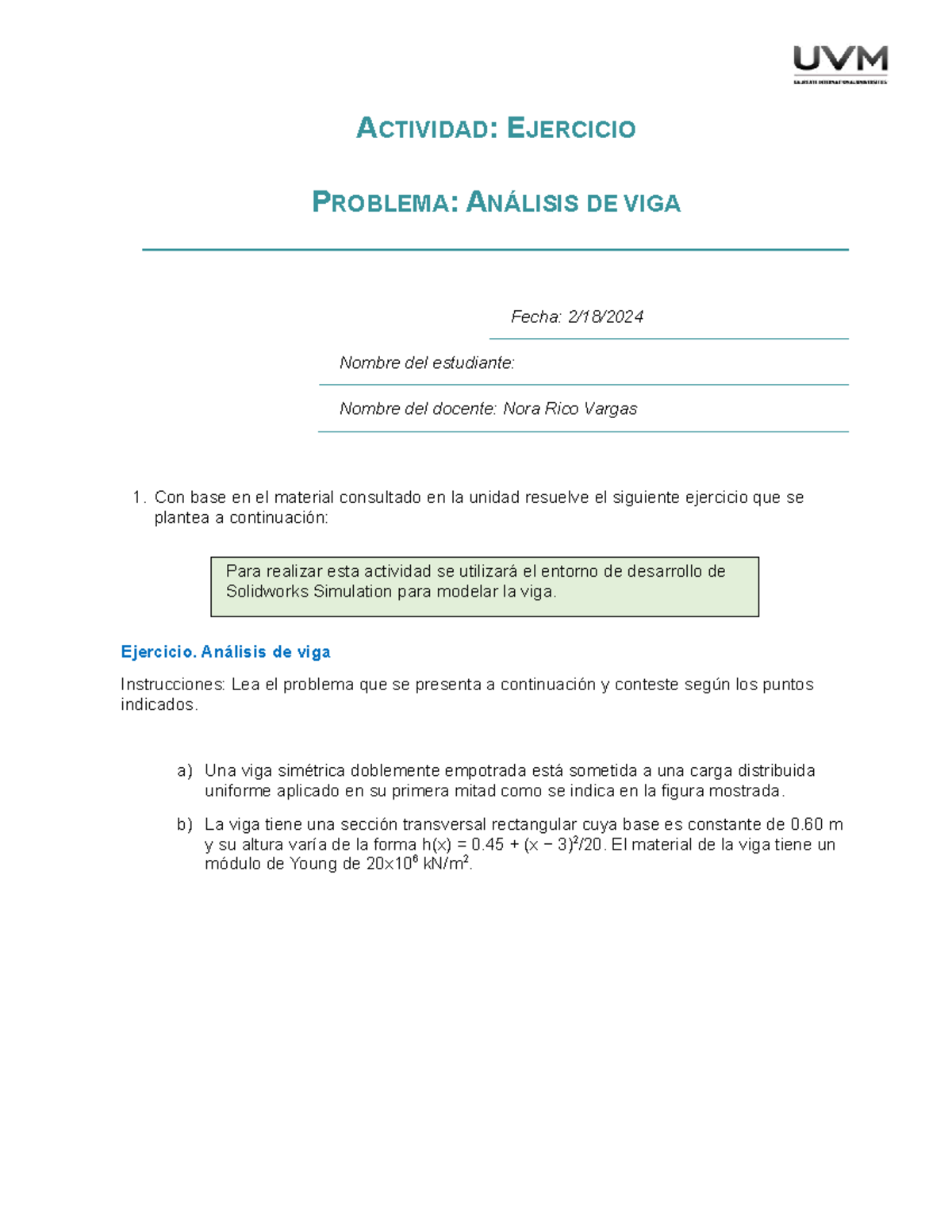 Actividad 9: Análisis de Viga con Solidworks Simulation - Studocu