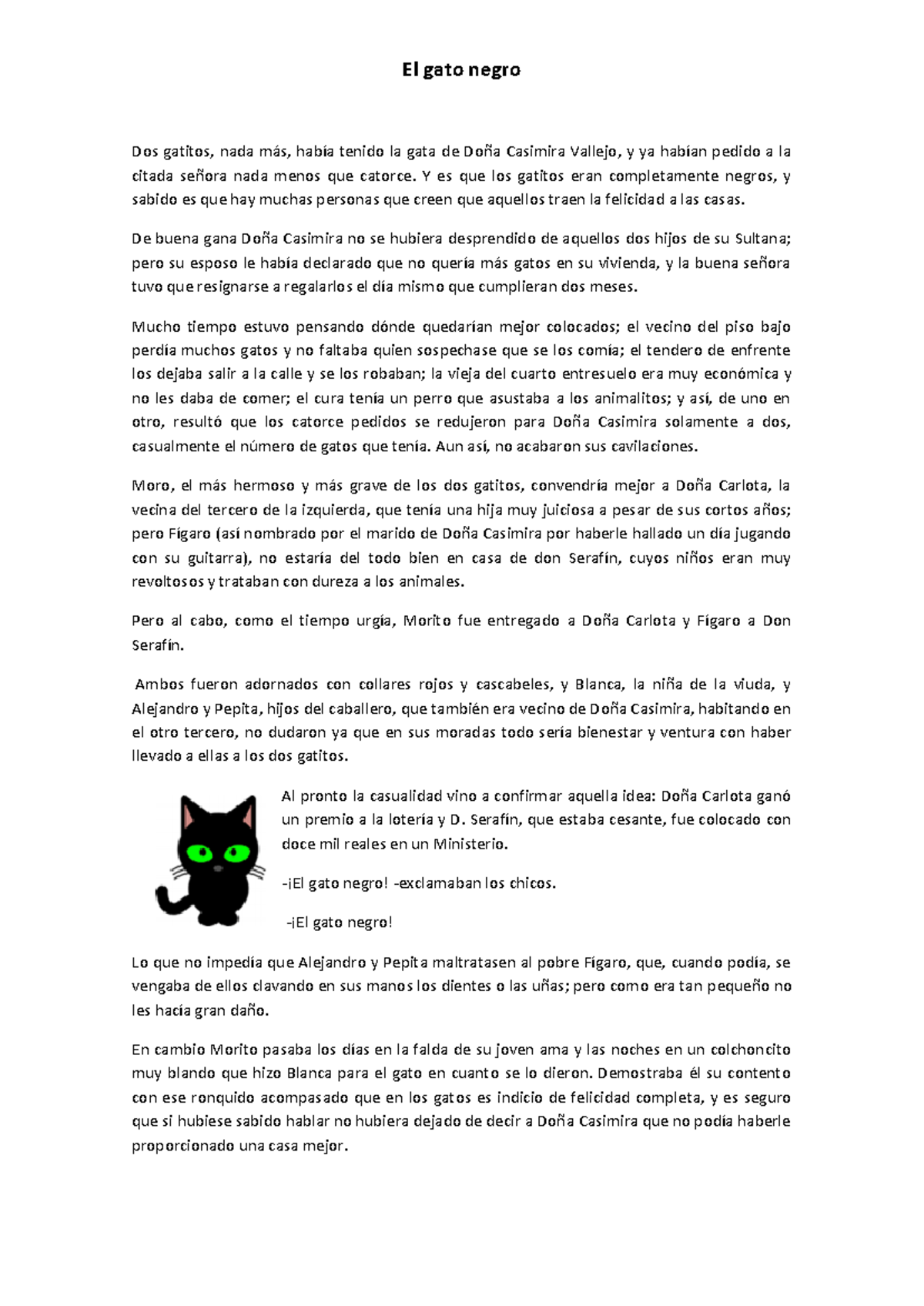 El gato negro comprension lectora El gato negro comprension lectora ...