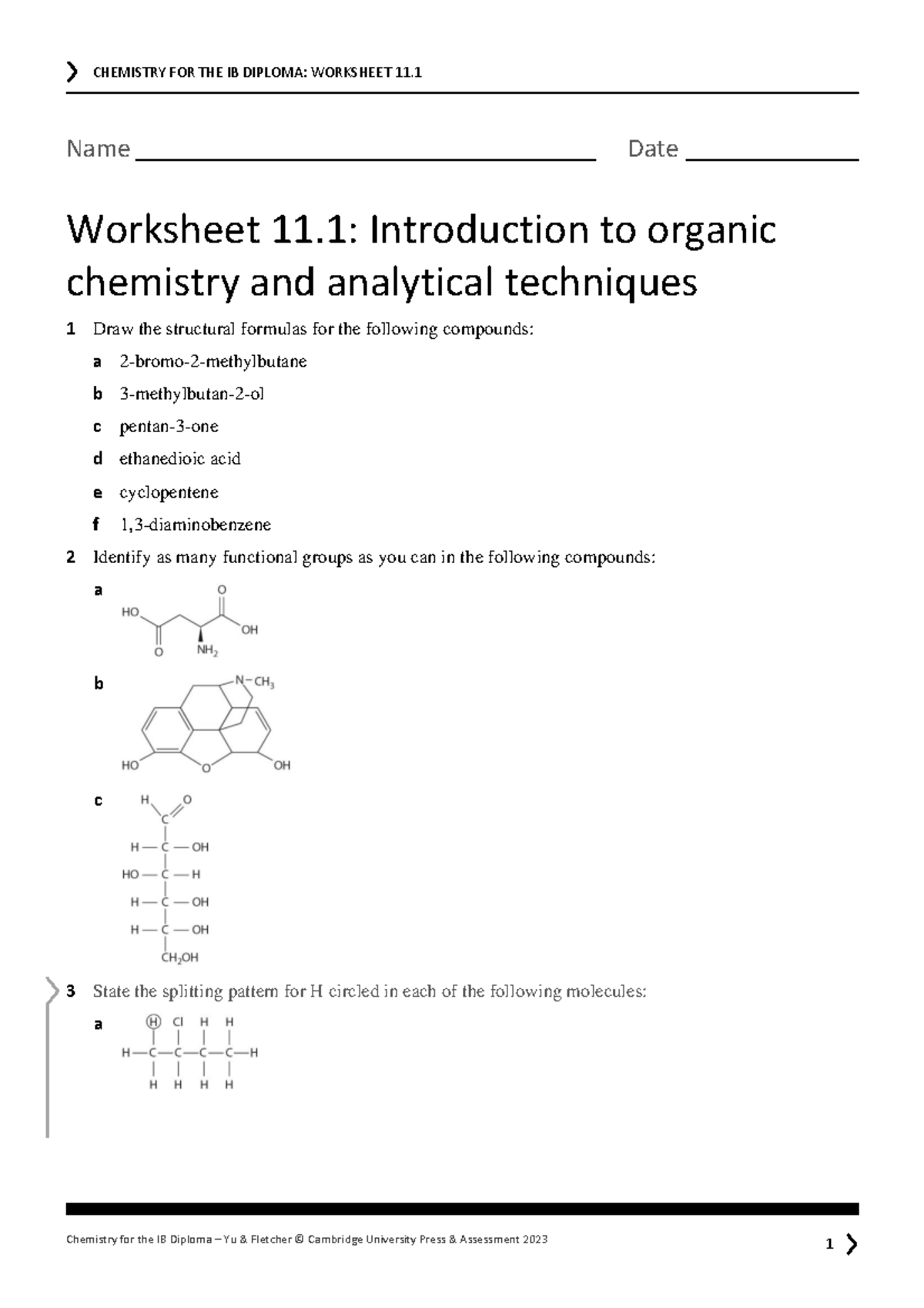 IB CHEMISTRY FOR THE DIPLOMA: WORKSHEET 11.1 - ORGANIC CHEMISTRY - Studocu