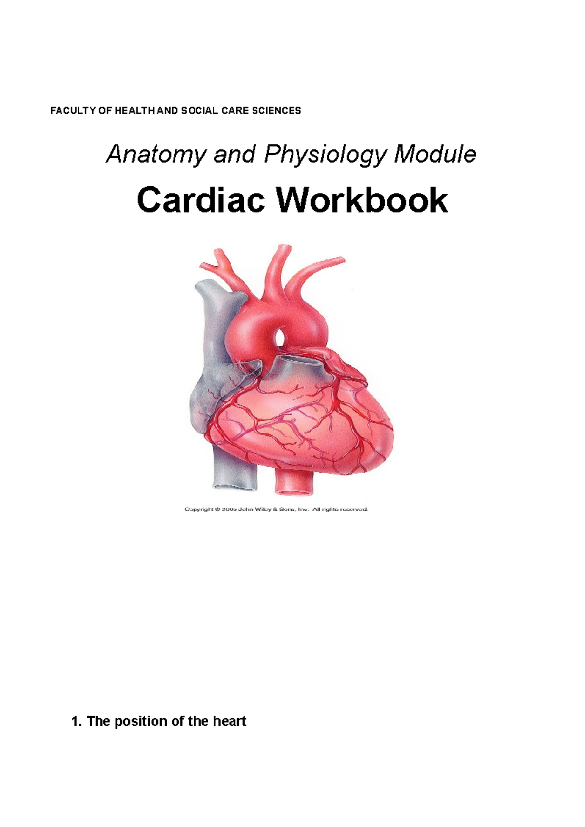 Cardiac Workbook for Anatomy & Physiology Module BSC - Studocu