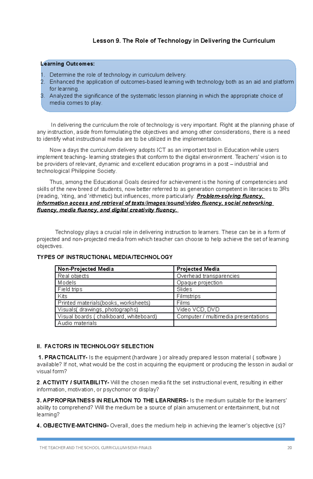 Lesson 9 - Take note - Lesson 9. The Role of Technology in Delivering ...