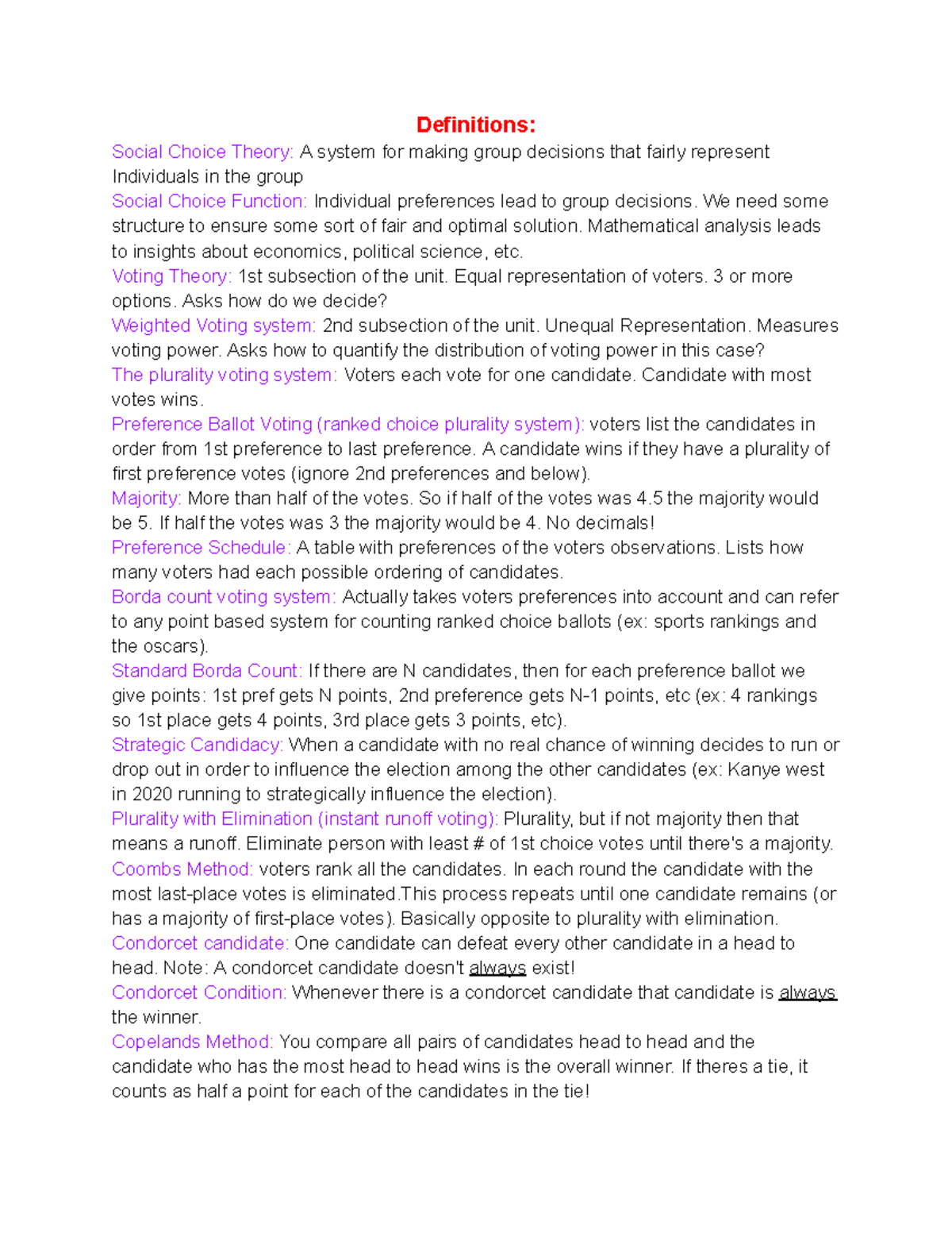Math Exam #1 Study Guide: Social Choice & Voting Theory Concepts - Studocu