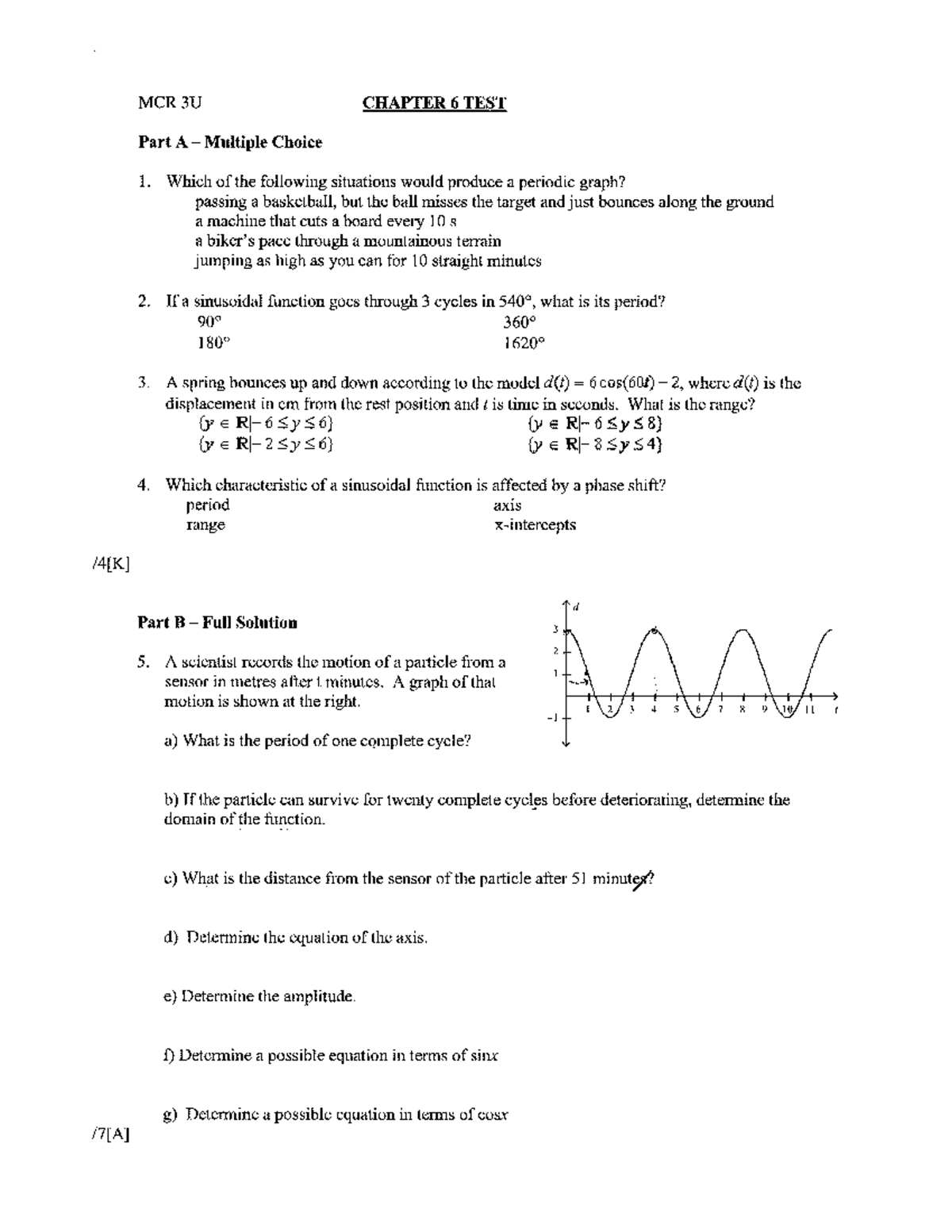 MCR 3U CHAPTER 6 TEST: Periodic Functions & Graphs Practice - Studocu