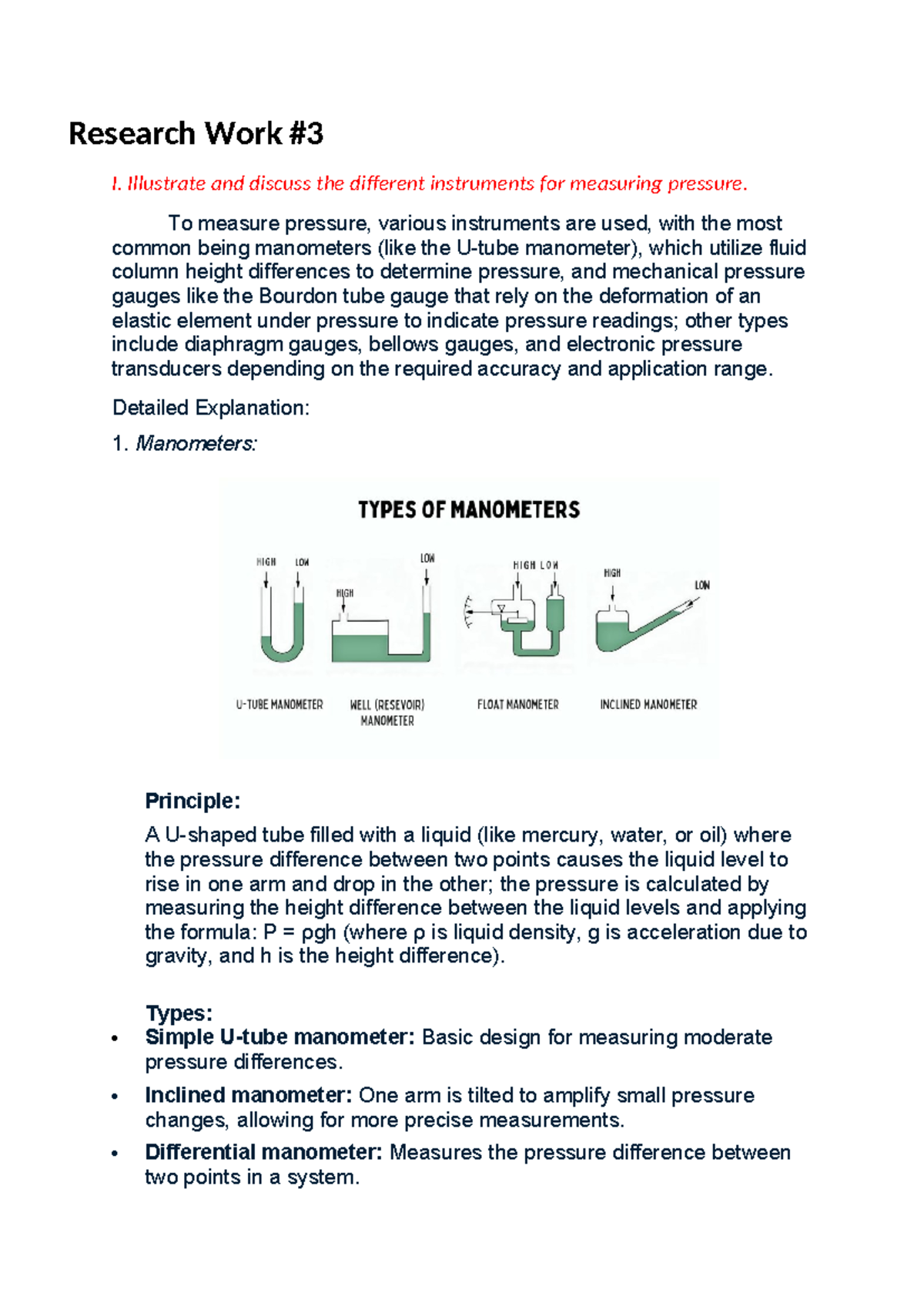 Instruments for Measuring Pressure - Research Work I - Studocu