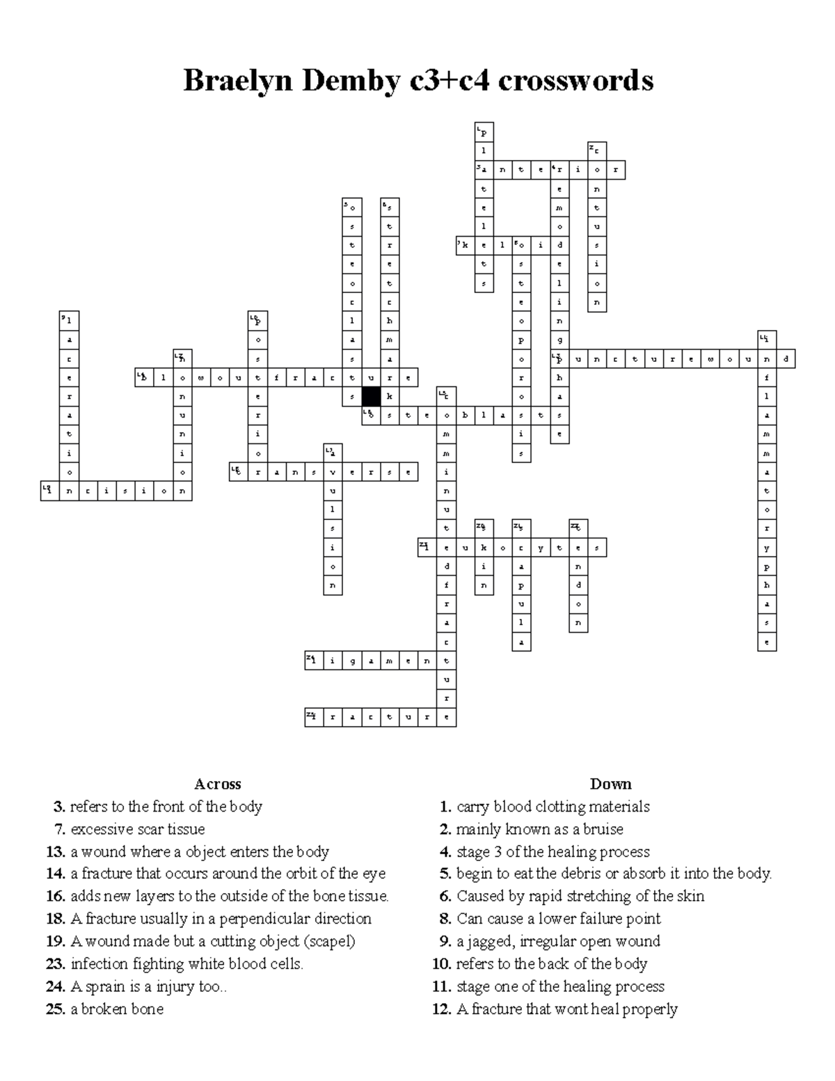 Crossword Puzzle for Anatomy & Physiology (Course Code: AP101) - Studocu
