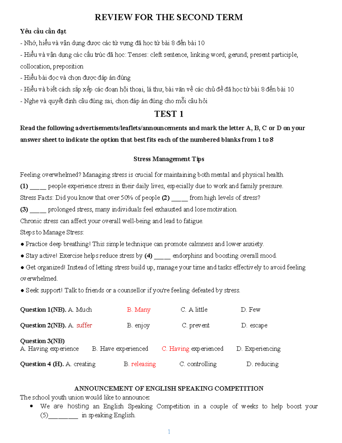 REVIEW FOR THE SECOND TERM - GRADE 11: Vocabulary and Skills Assessment ...