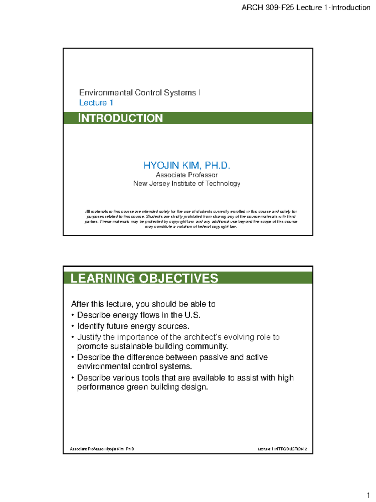 ARCH 309-F25 Lecture 1: Intro to Environmental Control Systems - Studocu