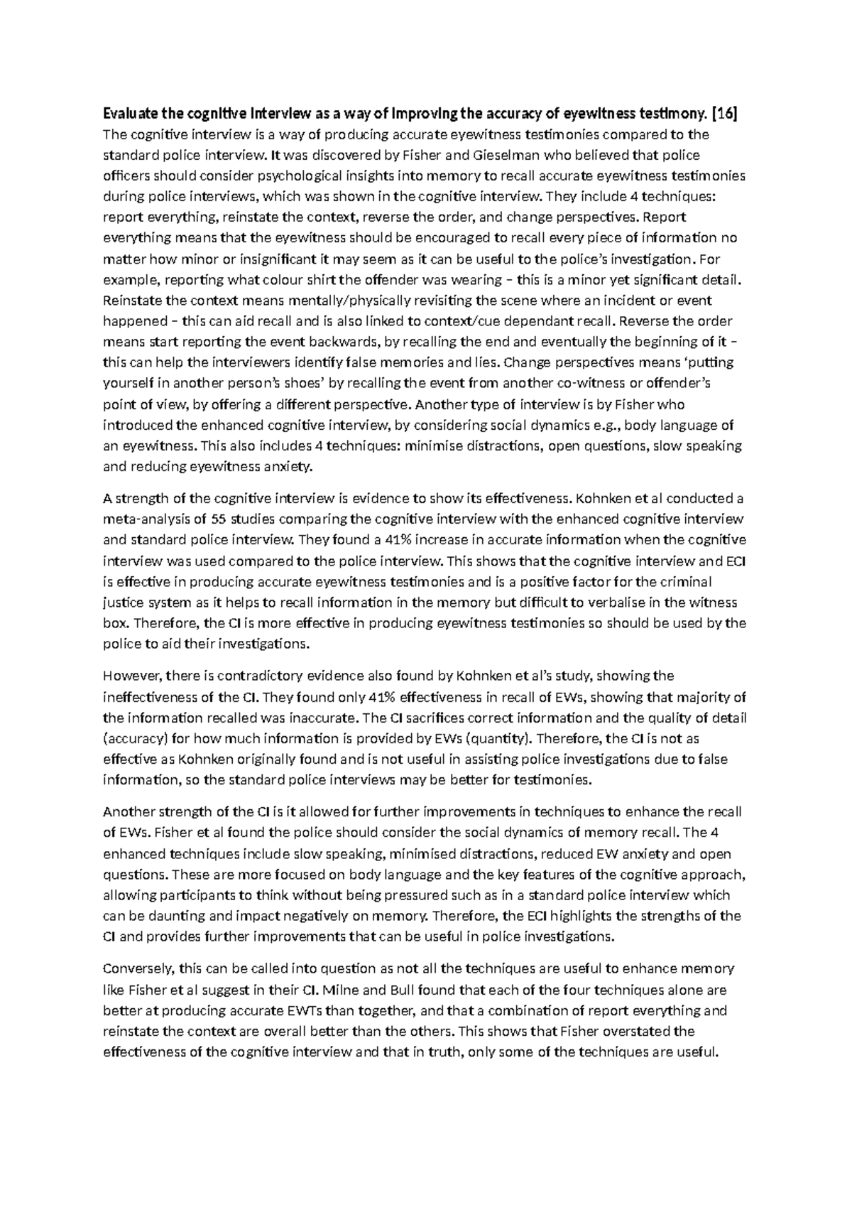 Evaluating The Cognitive Interview For Eyewitness Testimony 16 Marker