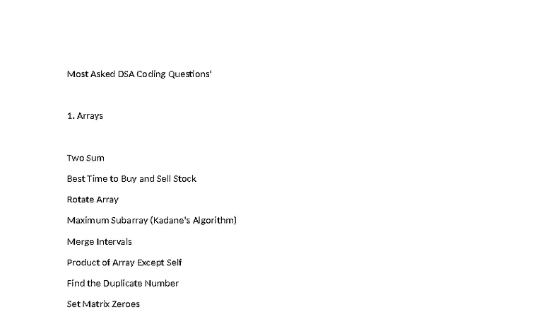 Most Asked DSA Coding Questions: Comprehensive Guide - Studocu