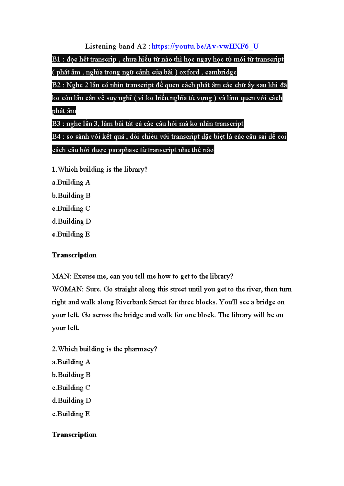 Listening Band A2 Strategies and Transcript Exercises (22-09-2024 ...