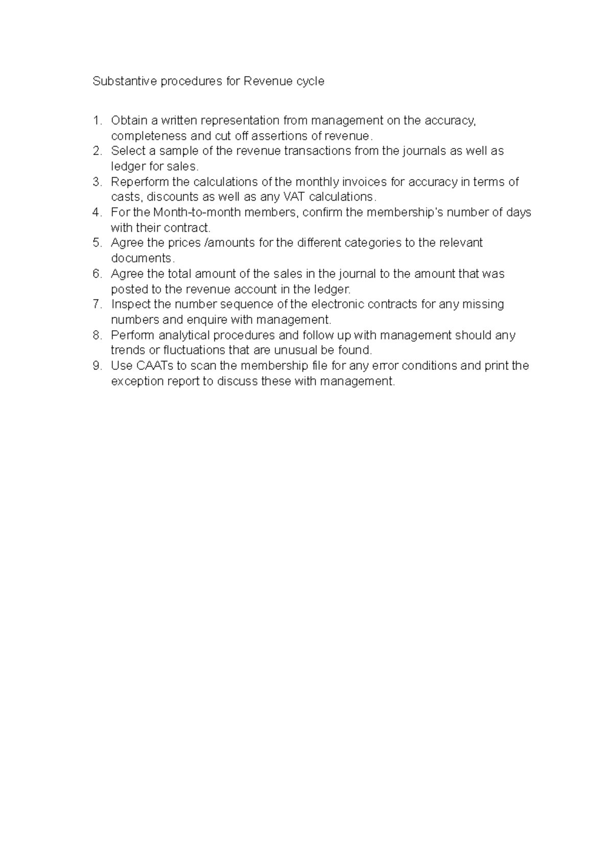 Substantive Procedures for Revenue Cycle: Detailed Guide - Studocu