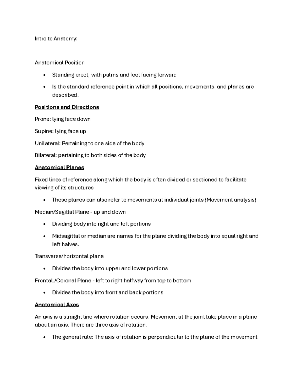 AP Notes 08.26.25: Intro to Anatomy - Anatomical Position & Movements ...