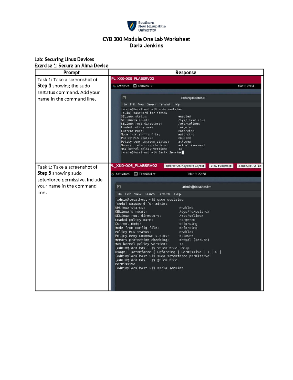 CYB 300 Module 1 Lab: Securing Linux Devices Worksheet - Studocu