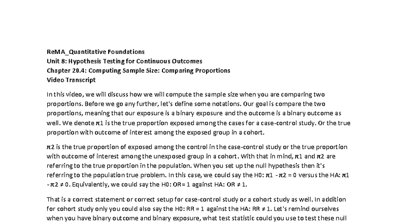 ReMA_Quantitative Foundations Unit 8: Sample Size Calc for HCC Risk ...