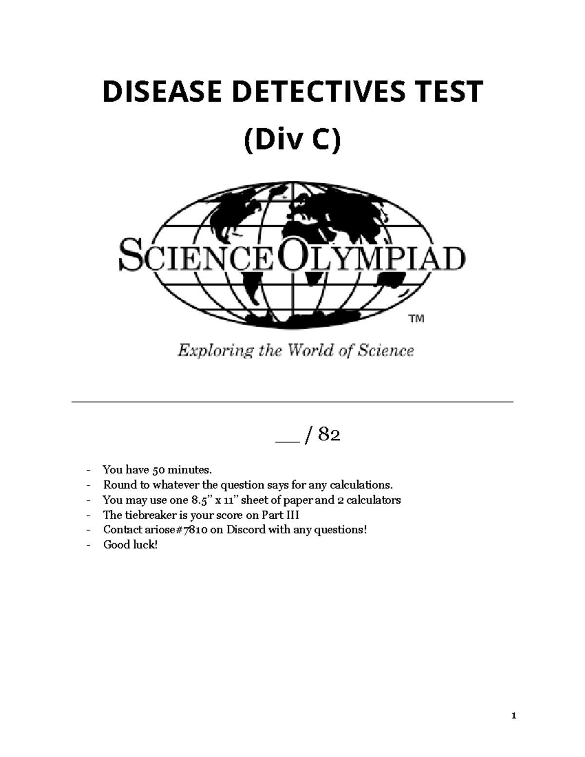 Disease Detectives Test (Div C) - Outbreak Investigation & Epidemiology ...