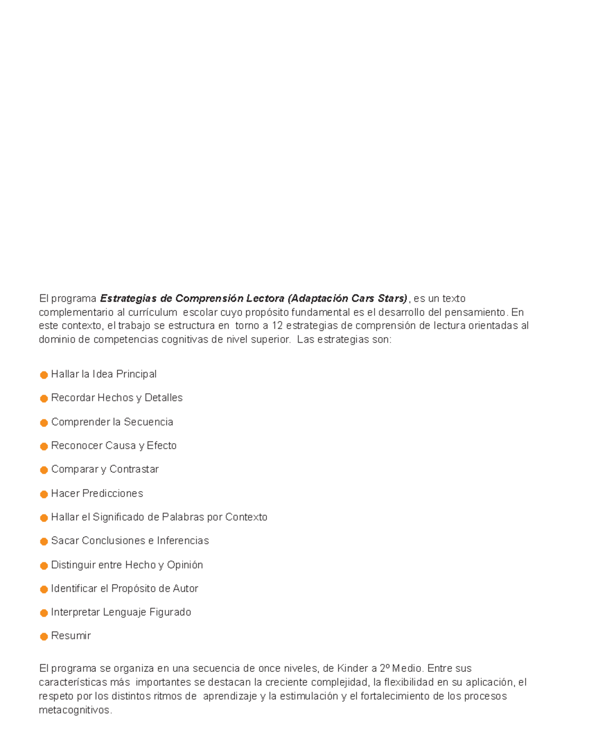 Estrategias de Comprensión Lectora - Nivel F del Programa STARS® - Studocu