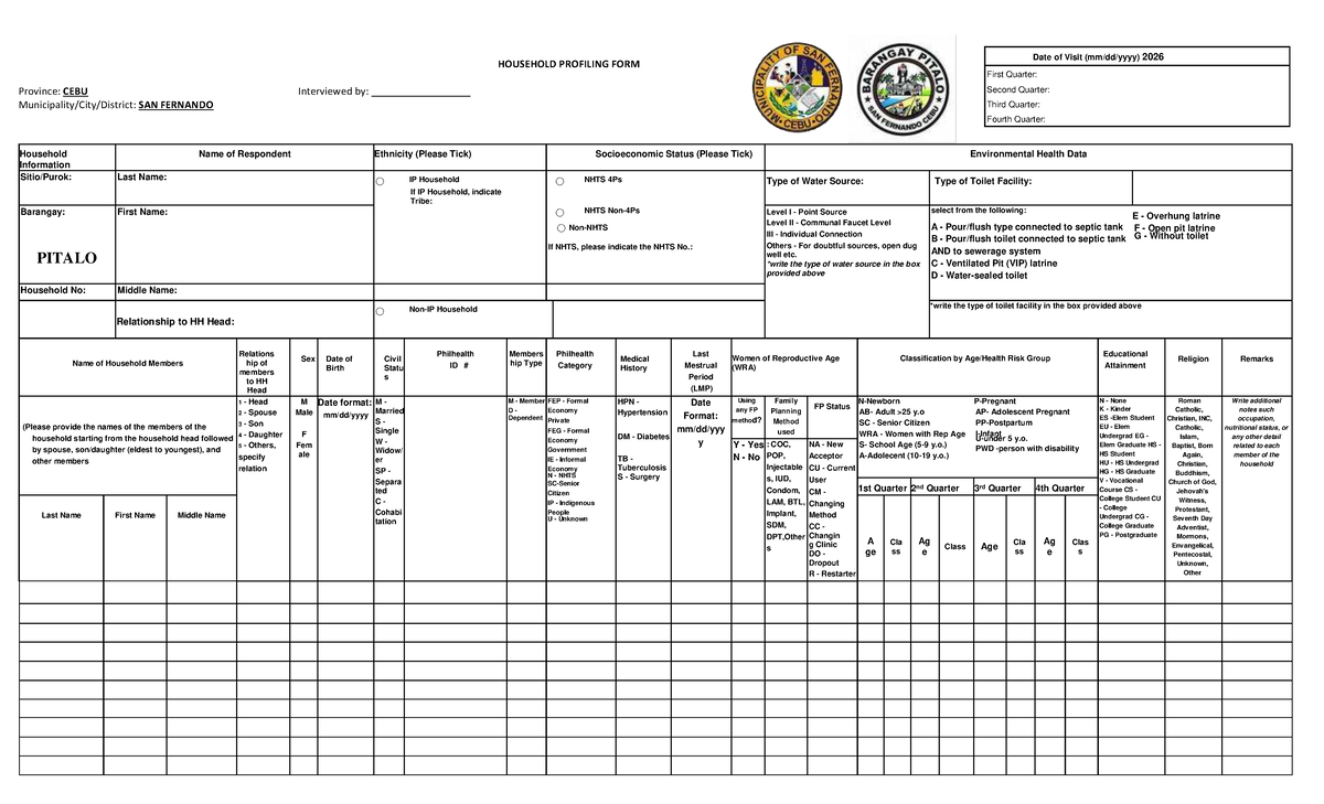 Cebu Household Profiling Form 2026: Quarterly Data Collection - Studocu