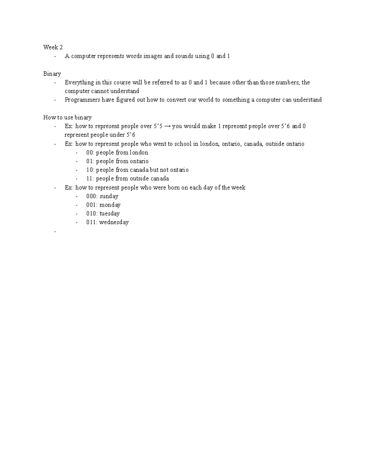 Compsci 23 - Week 2: Understanding Binary Representation - Studocu