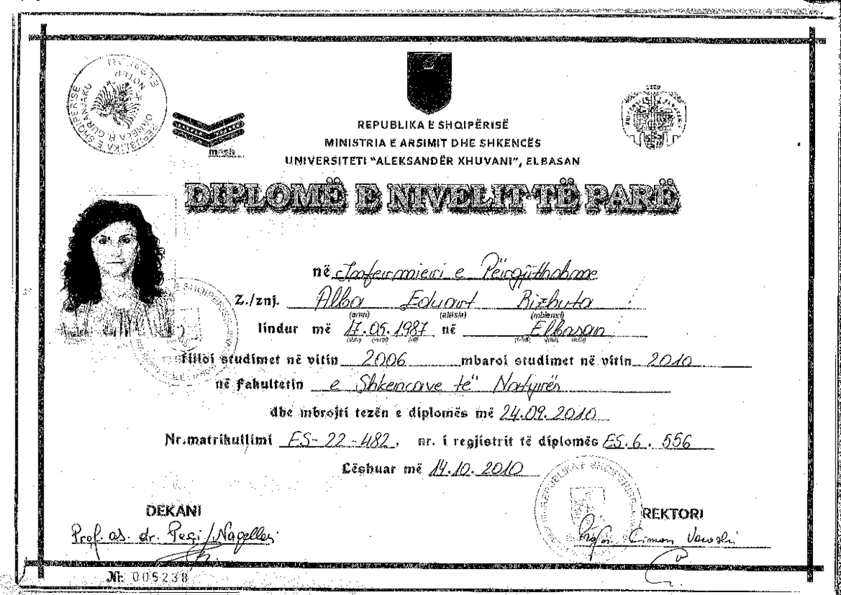 Diploma e Nivelit të Parë - AK U ERISE 222222 - Studocu