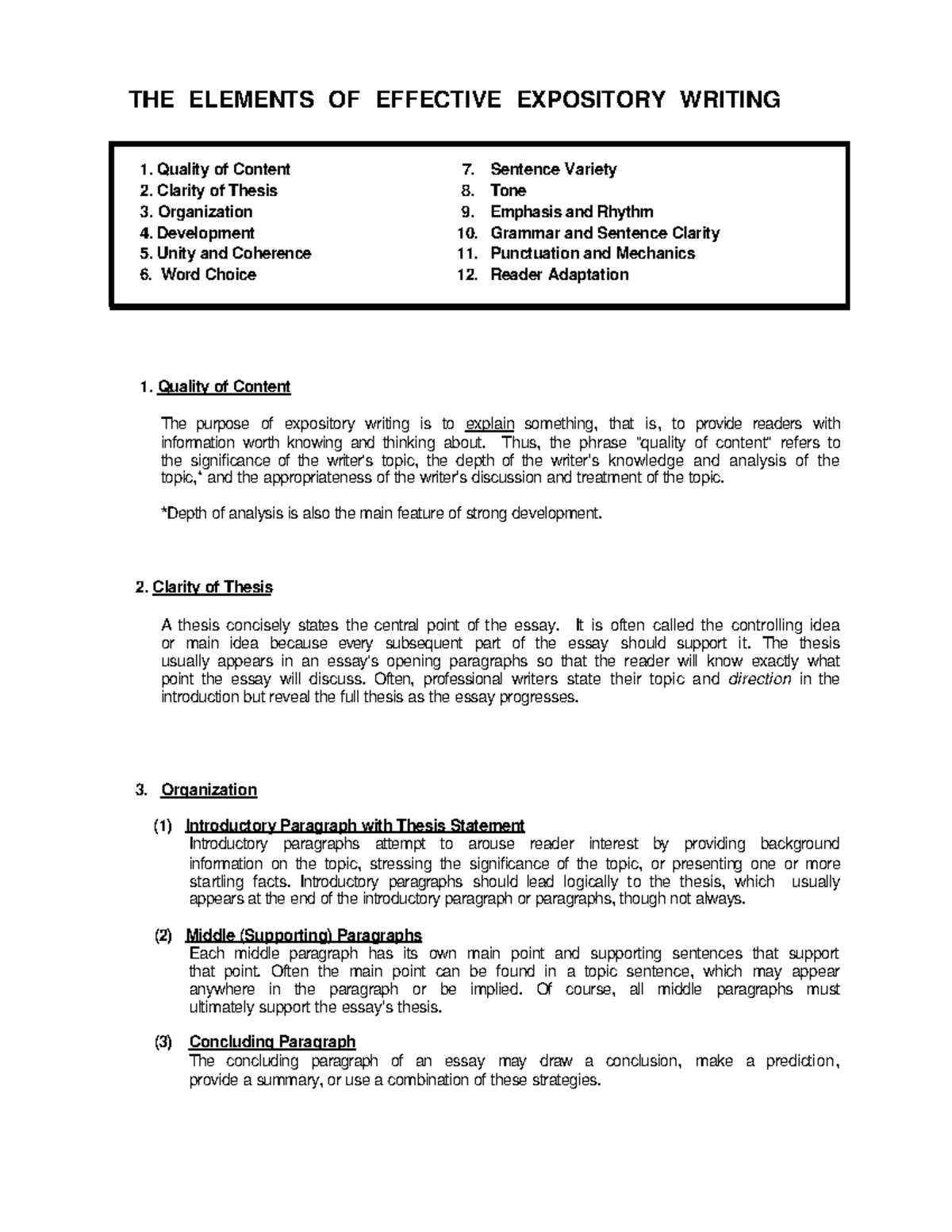 ENG101: Elements and Strategies of Effective Expository Writing - Studocu