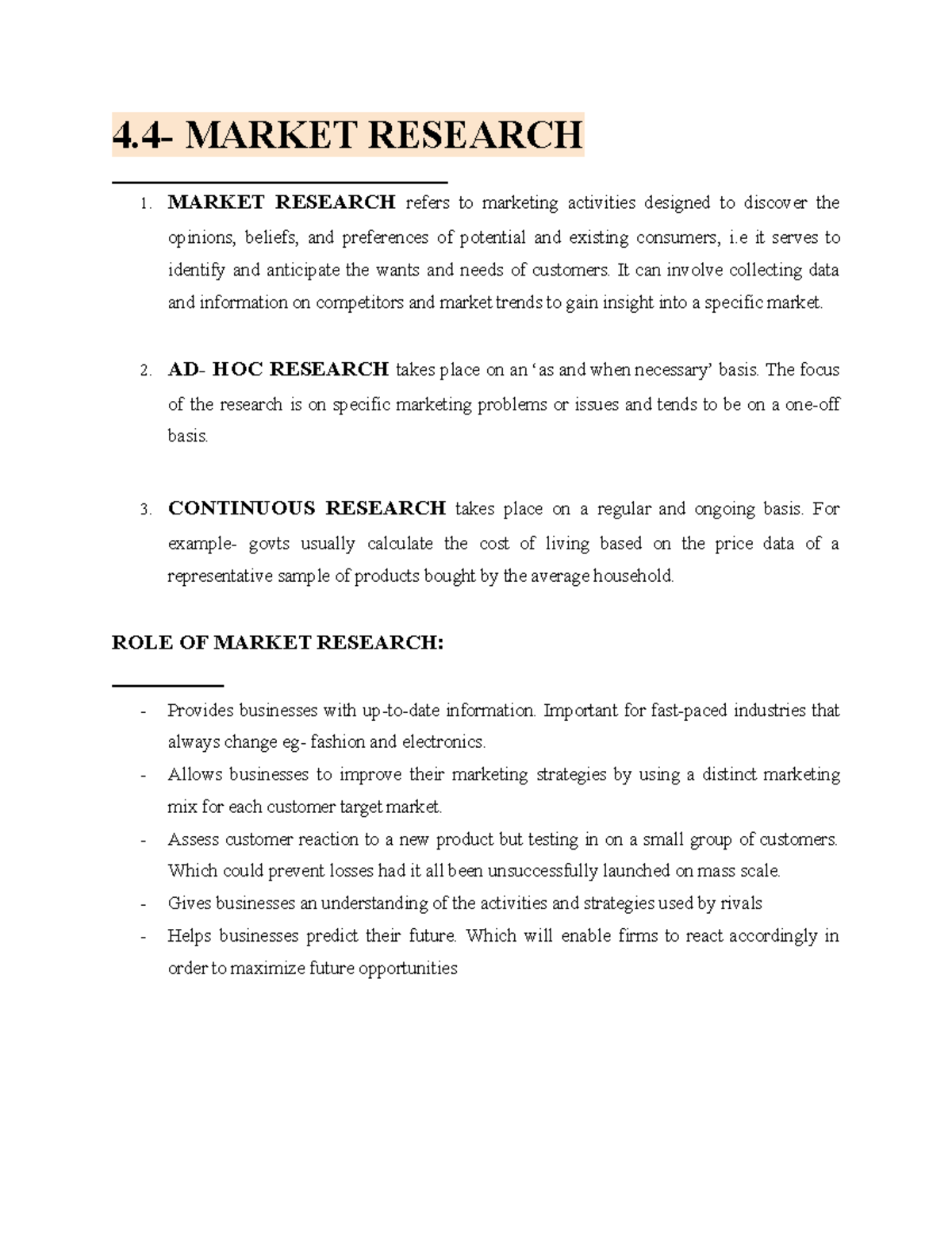 4.4 BM - Notes - 4- MARKET RESEARCH 1. MARKET RESEARCH refers to ...