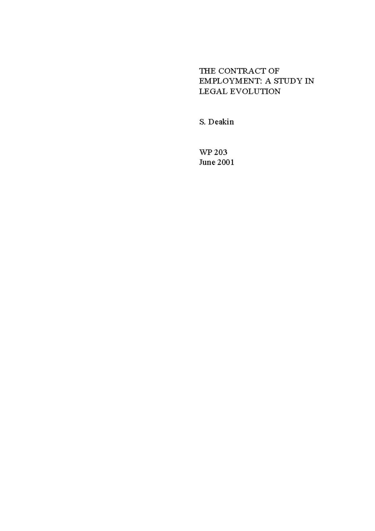 Evolution of the Employment Contract: Legal Insights WP 203 - Studocu
