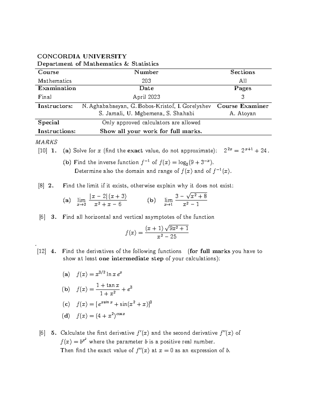Math203 Final Exam Review Questions - Winter 2023 - Studocu