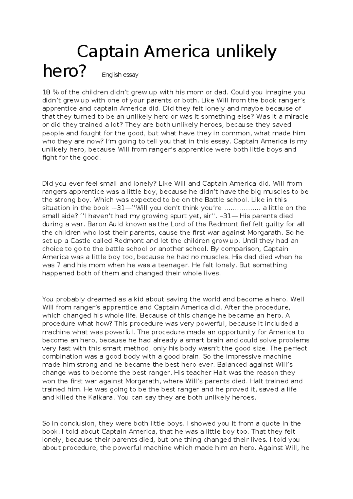 Engels Essay: Captain America and the Unlikely Hero Journey - Studeersnel
