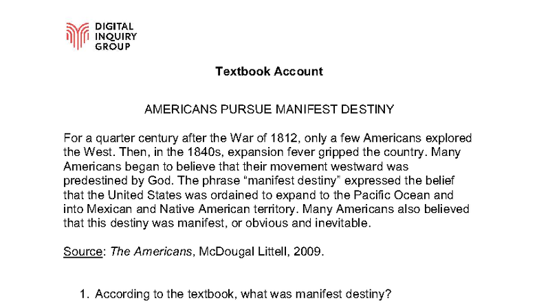 Manifest Destiny: Student Materials for Understanding Expansion - Studocu