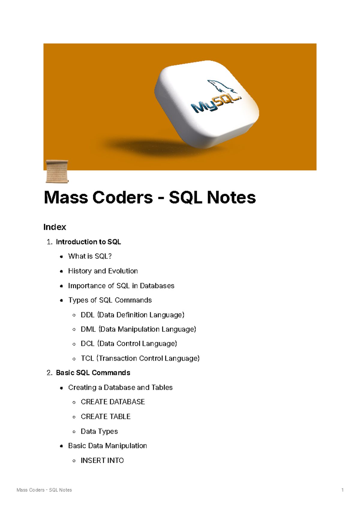 Mass Coders - SQL Notes Overview and Study Guide - Studocu
