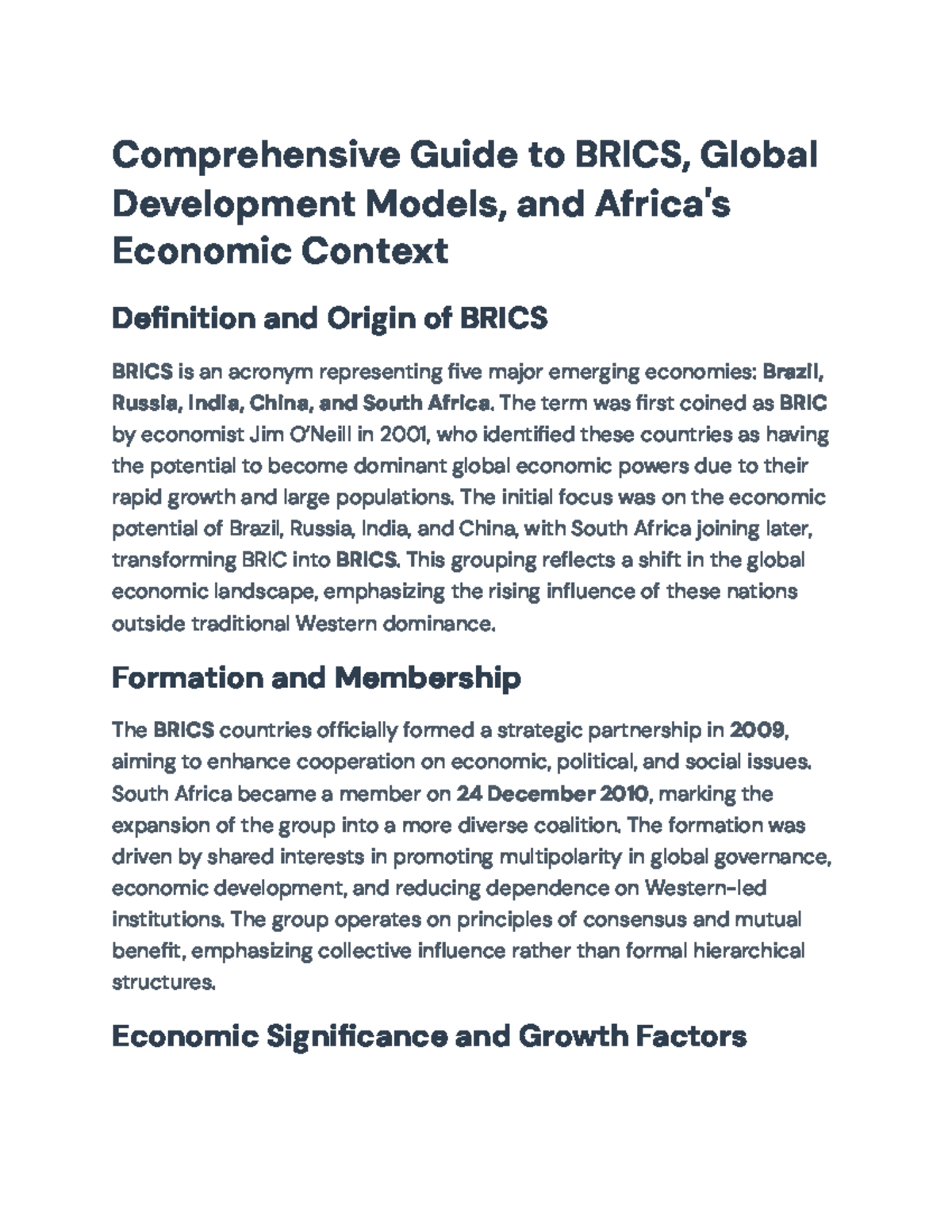 Comprehensive Overview of BRICS, Global Economy, and Development Models ...
