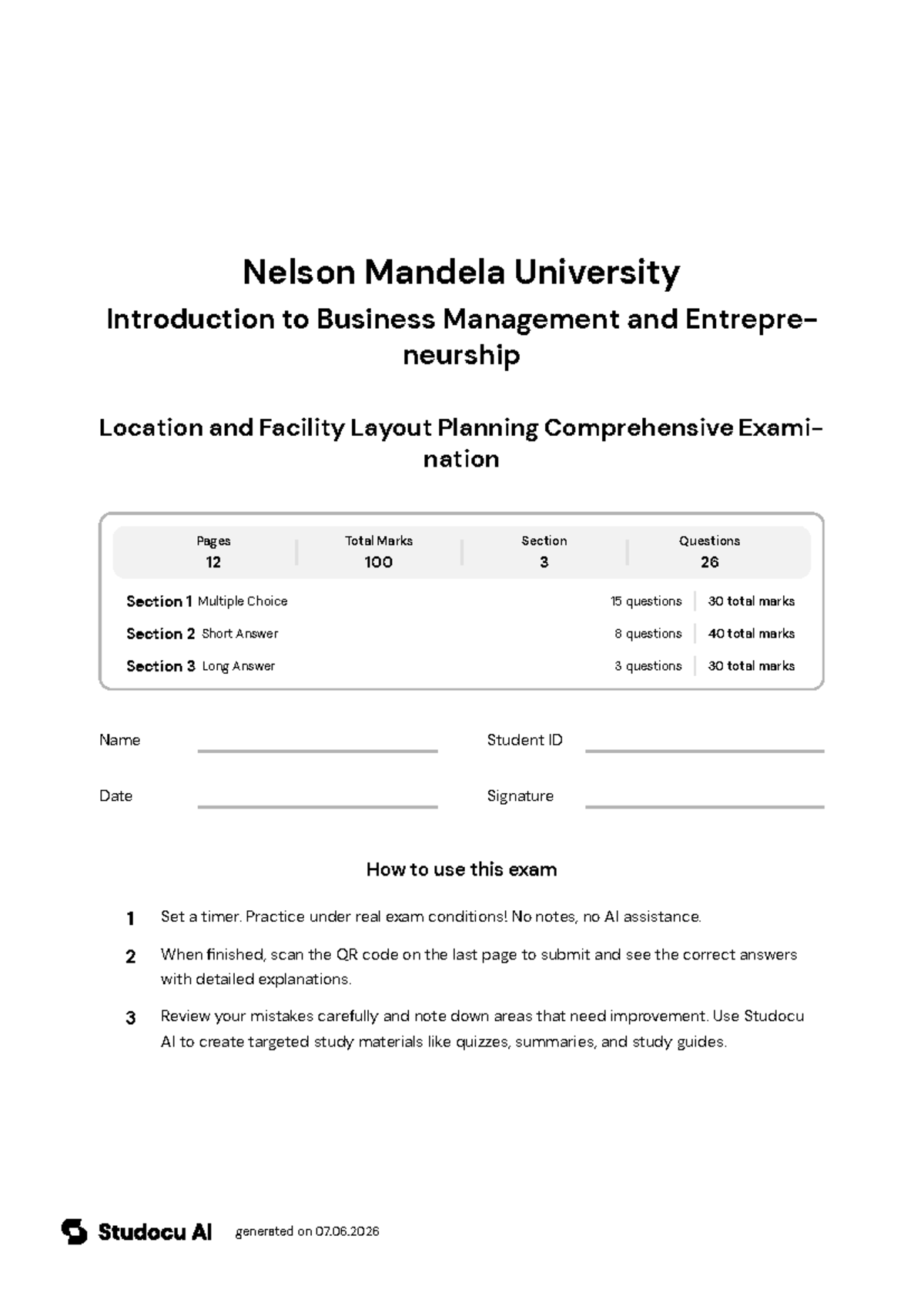 Location and Facility Layout Planning Final Exam - Studocu