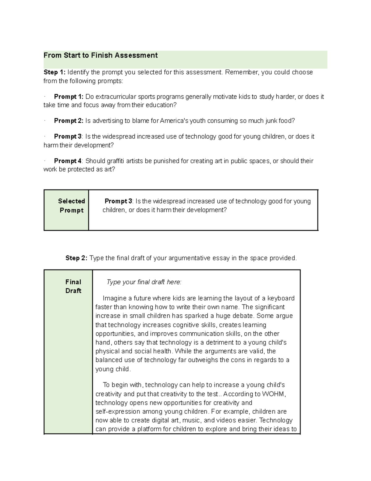ENG 101: Argumentative Essay on Technology's Impact on Children - Studocu