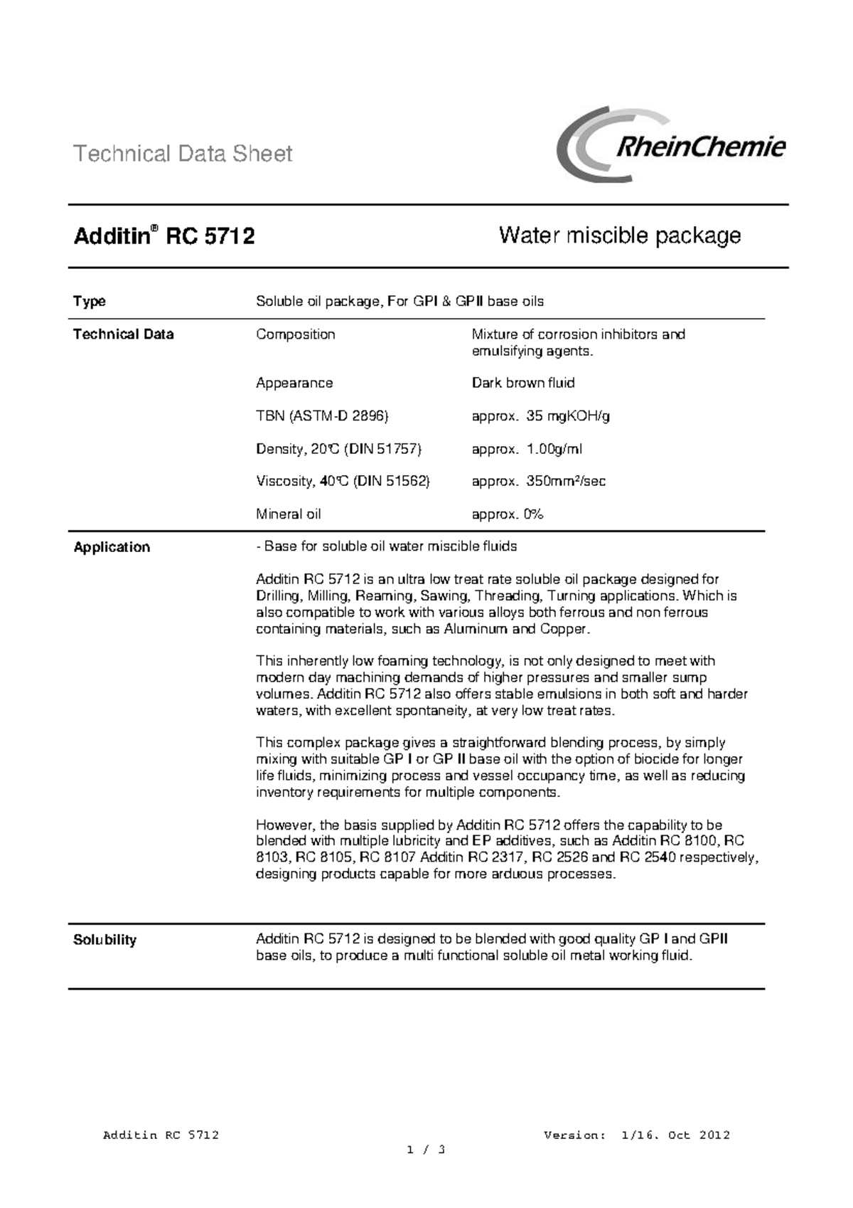 Additin RC 5712 Technical Data Sheet and Application Guide - Studocu
