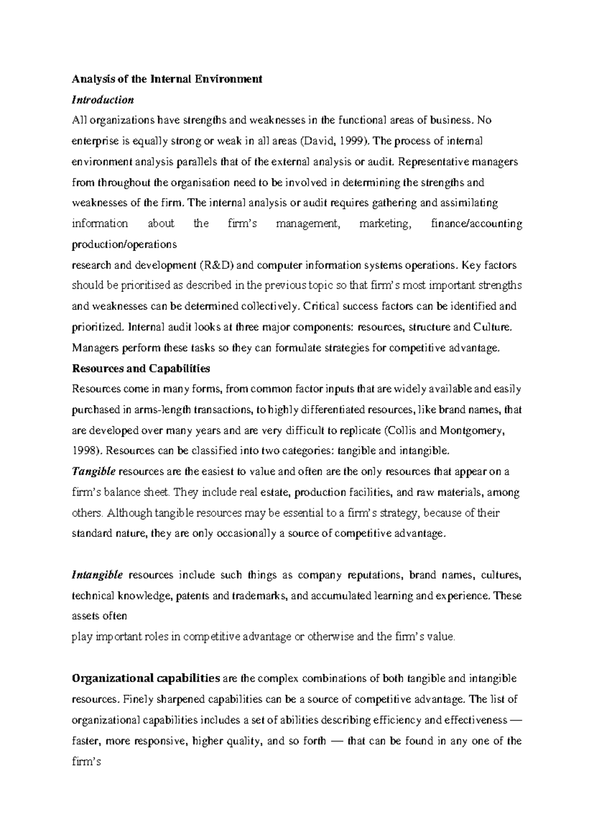 6- Internal Environment Analysis: Strengths, Weaknesses, and Value ...