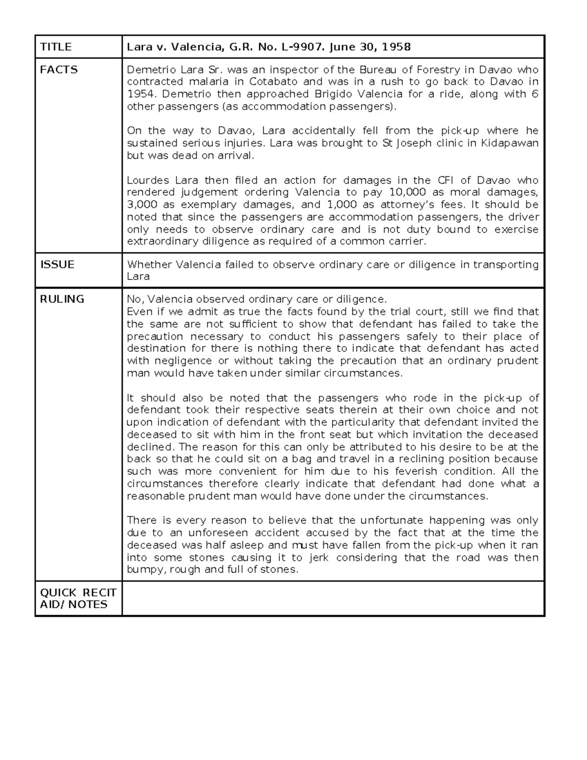 Lara v. Valencia, G.R. No. L-9907: Case Summary & Ruling Notes - Studocu