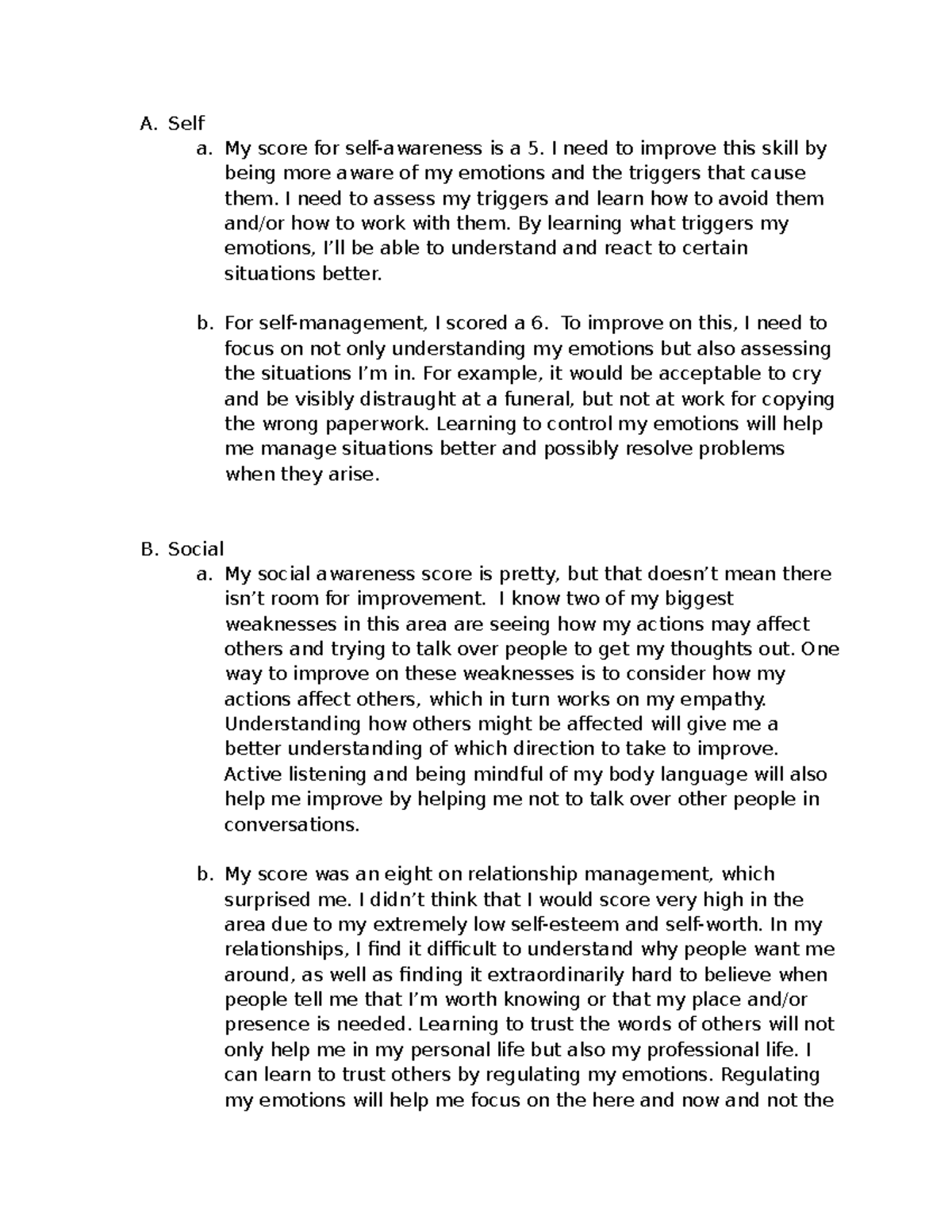 D082 - Task 1 Reflection: Emotional & Social Awareness Improvement ...