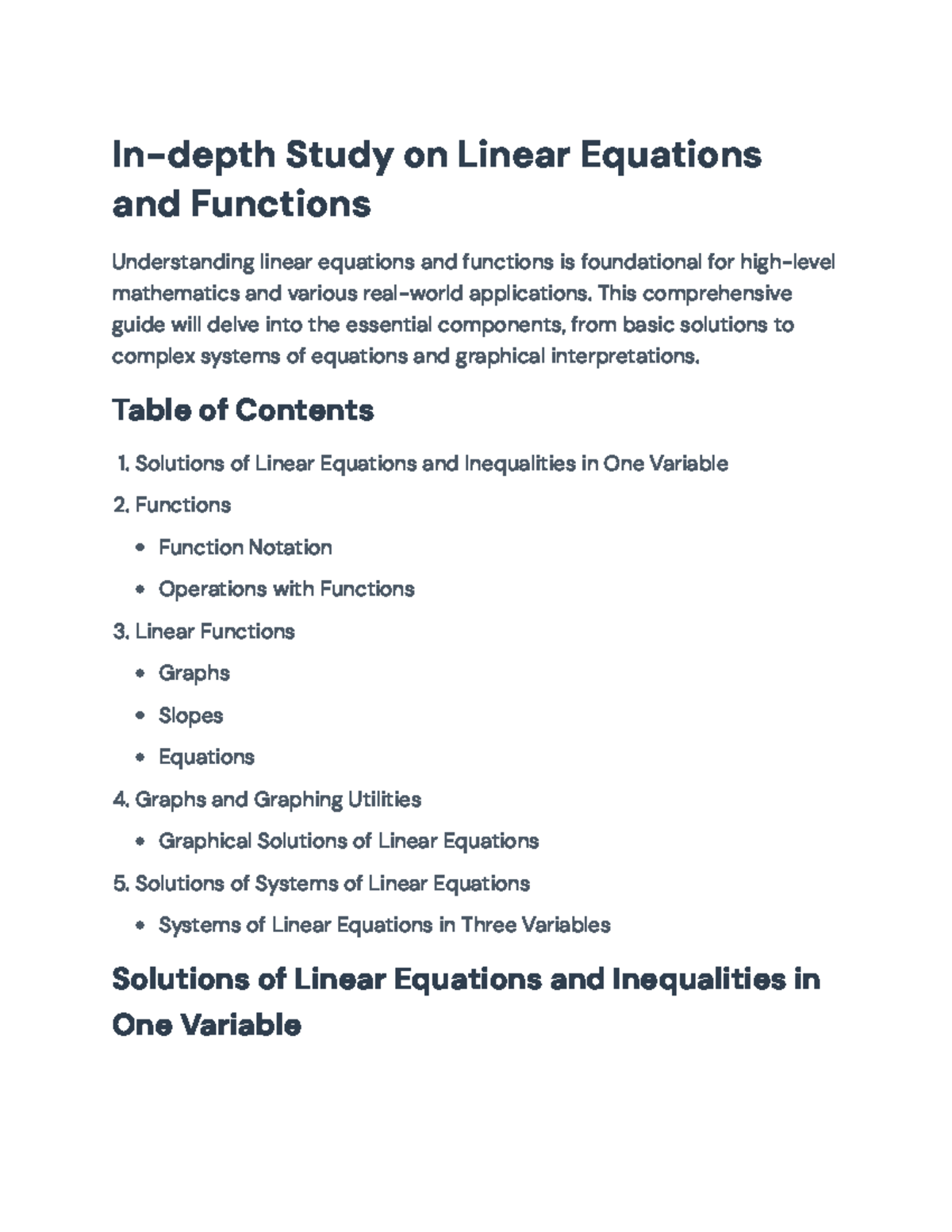 Comprehensive Guide on Linear Equations and Functions (Math 101) - In ...