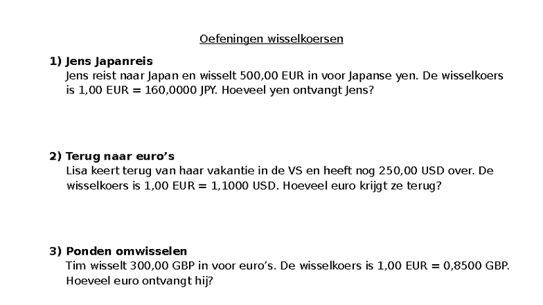 Oefeningen Wisselkoersen - Oefeningen en Berekeningen - Studocu